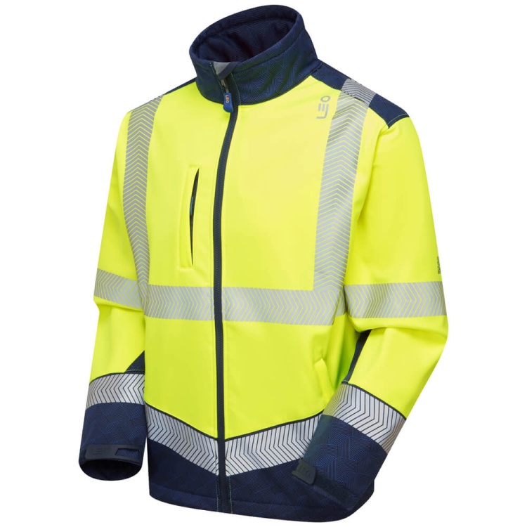 Leo Workwear SJ02-Y/NP-LEO Bowden ISO 20471 Class 2 Softshell Jacket Yellow/Navy